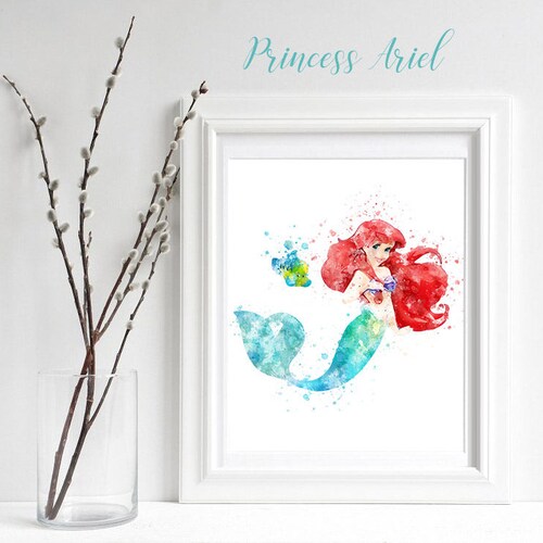 Princess Ariel Print Little Mermaid Watercolor Princess Poster - Etsy