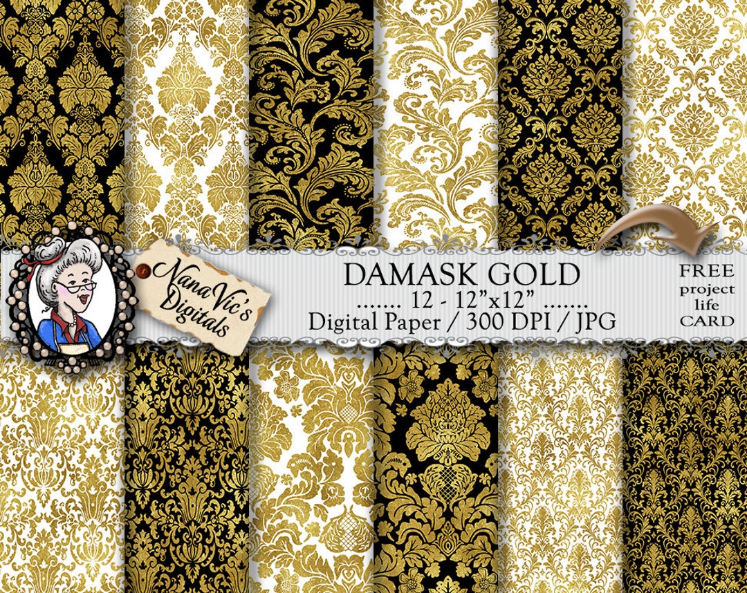 Damask Digital Paper, Gold Seamless Wedding Backgrounds, Damask Texture ...