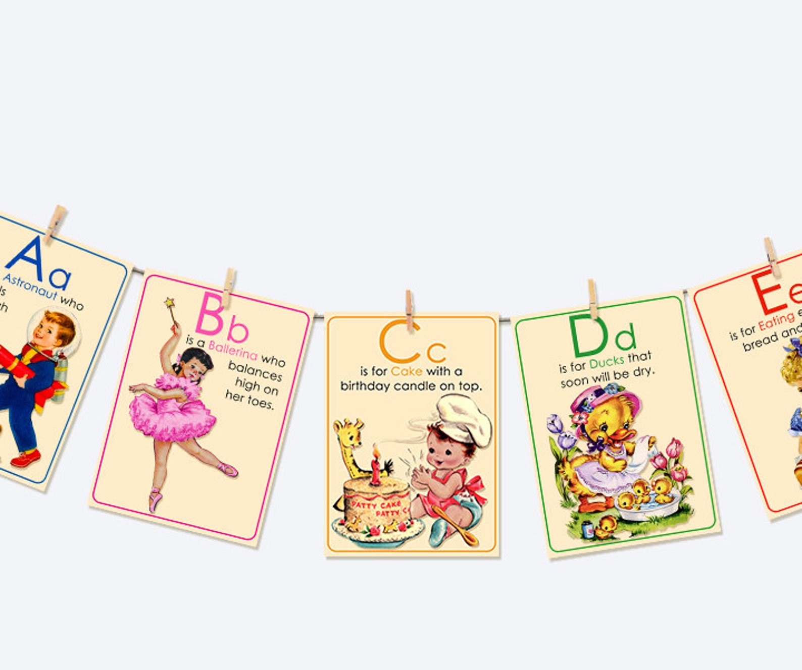 Alphabet Flash Cards, ABC, Vintage Digital Printable for Early Learning ...