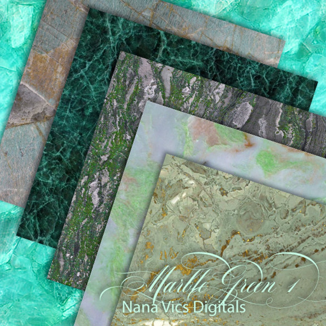 Marble Digital Paper Green Marble & Gold Veins Marble - Etsy