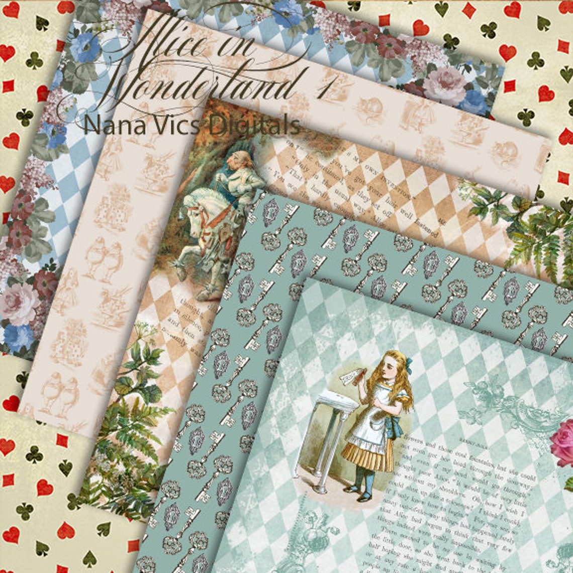 Alice in Wonderland Digital Papers 1: Printable Collage Sheet, Toile ...