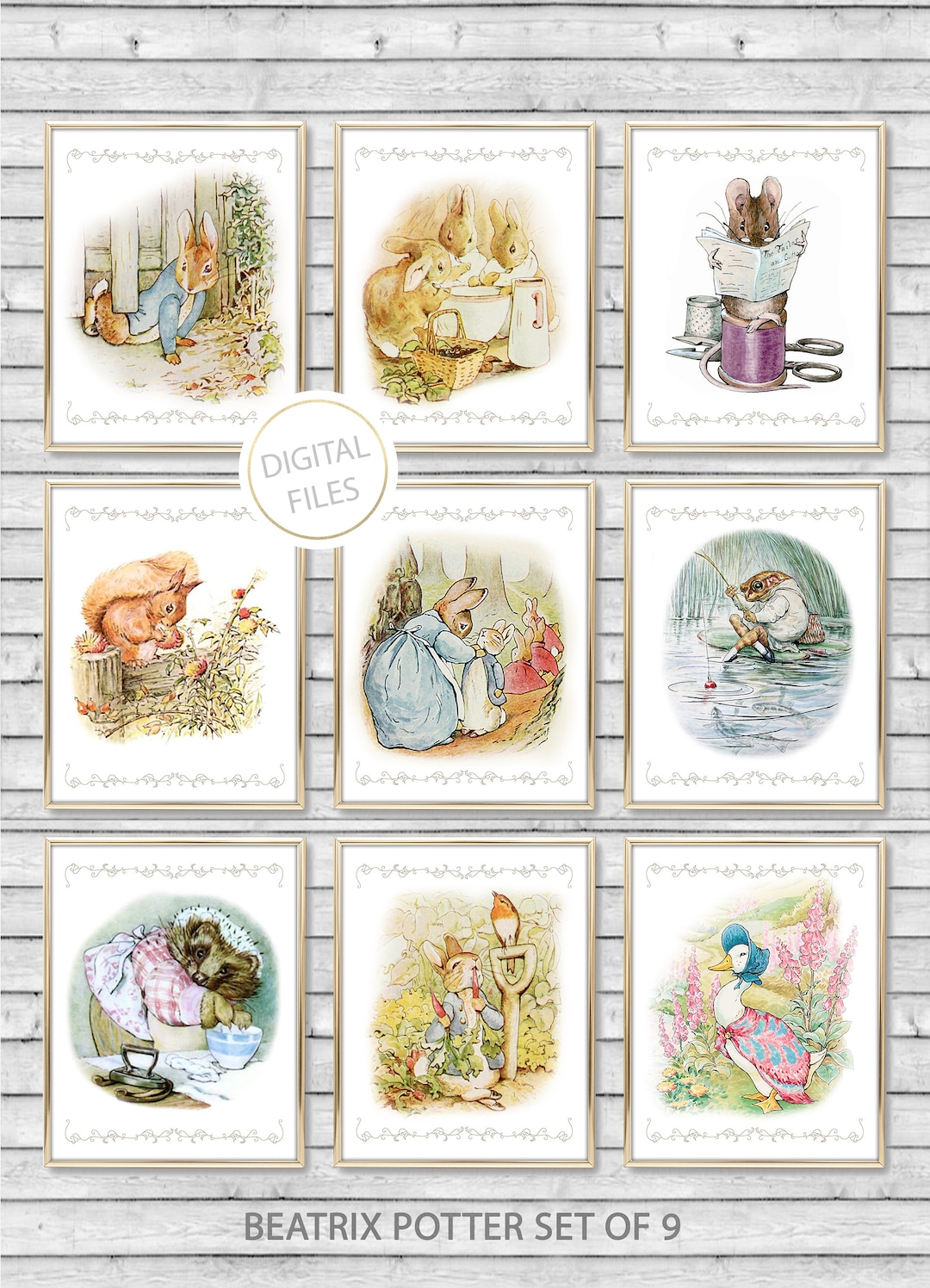 Beatrix Potter Nursery, Set 9 Prints, Peter Rabbit, Kids Room Decor ...