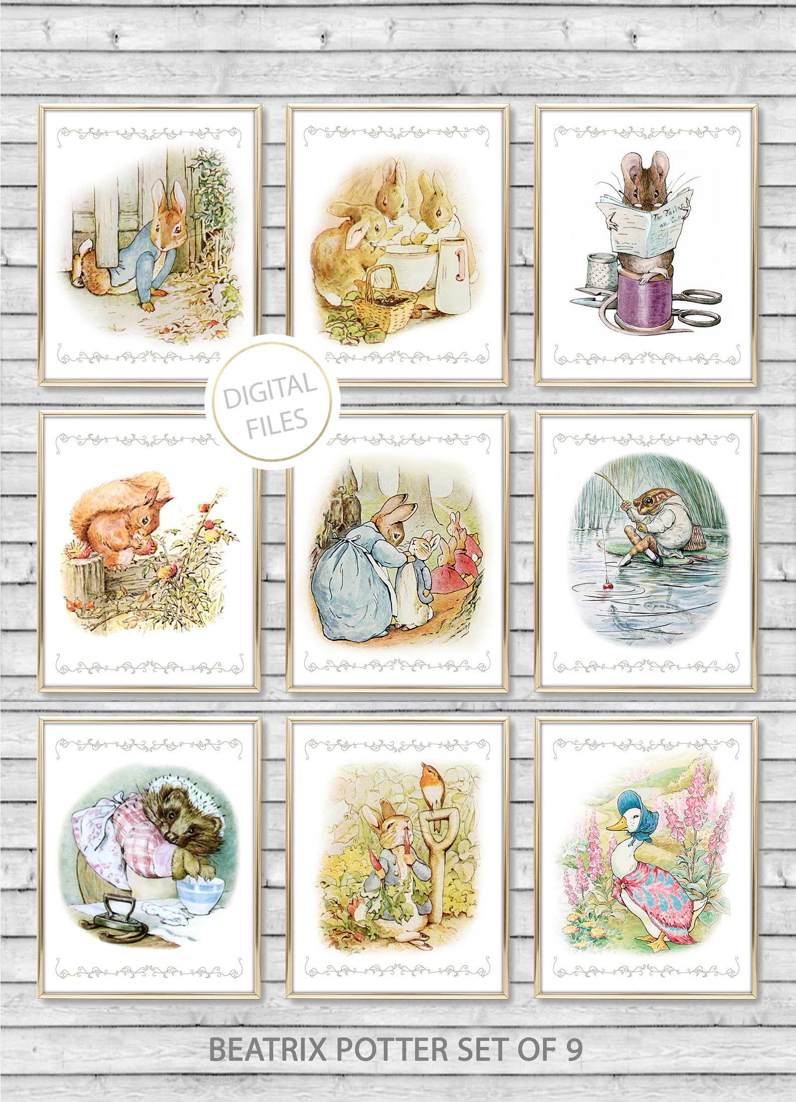 Beatrix Potter Nursery, Set 9 Prints, Peter Rabbit, Kids Room Decor ...