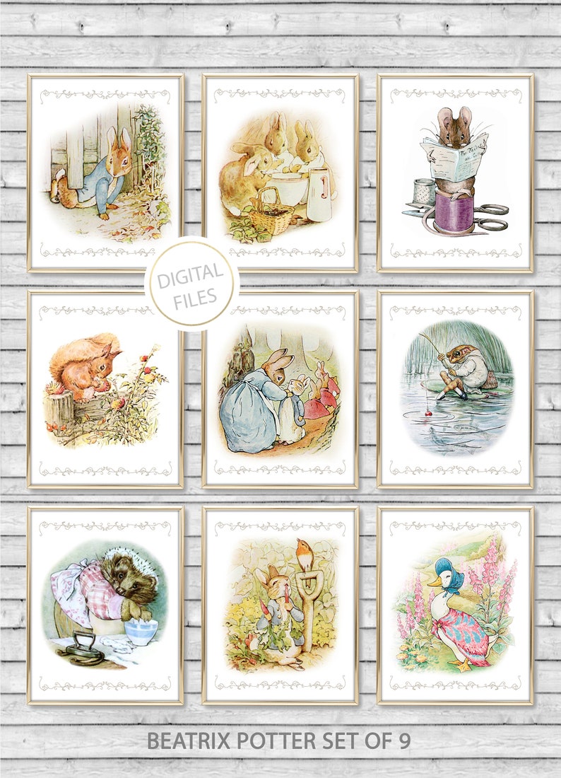 Beatrix Potter Nursery Set 9 Prints Peter Rabbit Kids room | Etsy