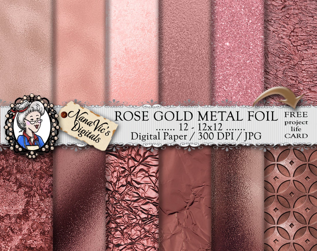 Rose Gold Digital Paper: Rose Gold Backgrounds, Metallic Rose Gold Foil ...