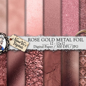 Rose Gold Digital Paper: Rose Gold Backgrounds, Metallic Rose Gold Foil ...