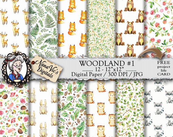 Woodland Digital Papers 1: Fox Deer Bear Rabbit Raccoon | Etsy