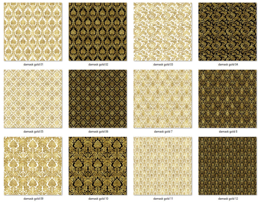 Damask Digital Paper, Gold Seamless Wedding Backgrounds, Damask Texture ...