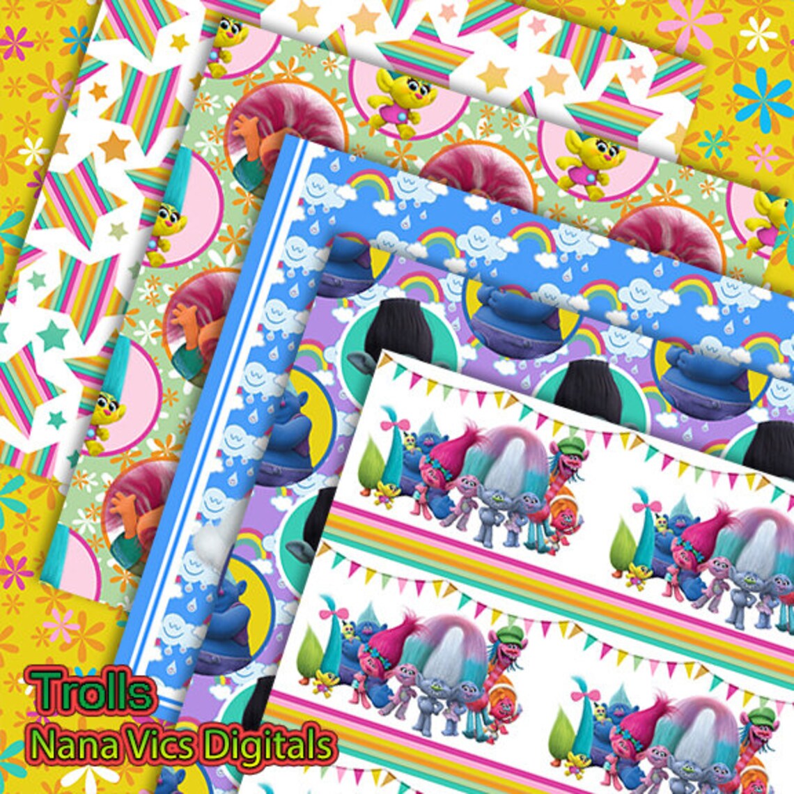 Trolls Digital Paper Trolls Party Seamless Backgrounds | Etsy