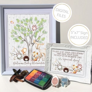 THUMBPRINT GUESTBOOK Printable Sign. Custom Woodland Baby Shower ...