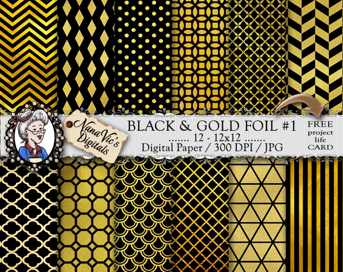 Black & Gold Foil 1 Digital Paper Gold Leaf Patterns - Etsy Australia