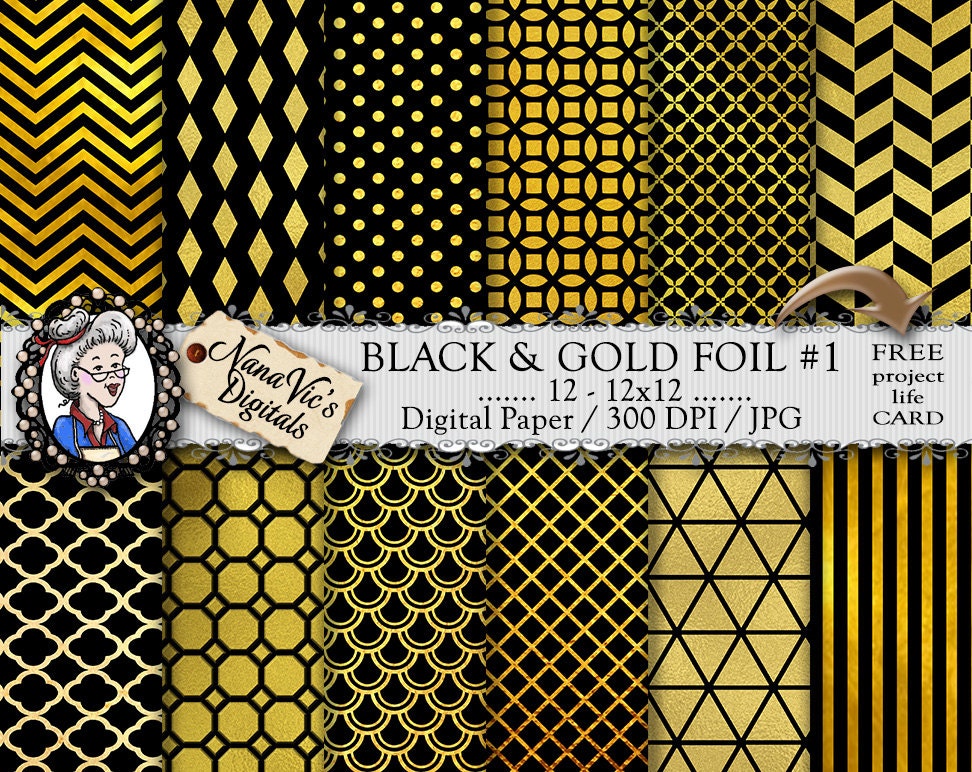 Black & Gold Foil 1 Digital Paper Gold Leaf Patterns | Etsy