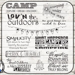 Camping Overlay / Clip Art / Digital Stamp / Word Art / Scrapbooking ...