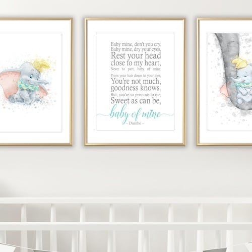 3 Baby Dumbo Prints Plus Dumbo Quote for Nursery Watercolor - Etsy