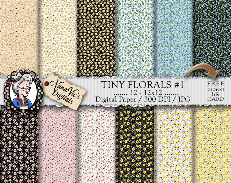 Floral Digital Paper, Miniature Flower Pattern, Tiny Flower Paper ...