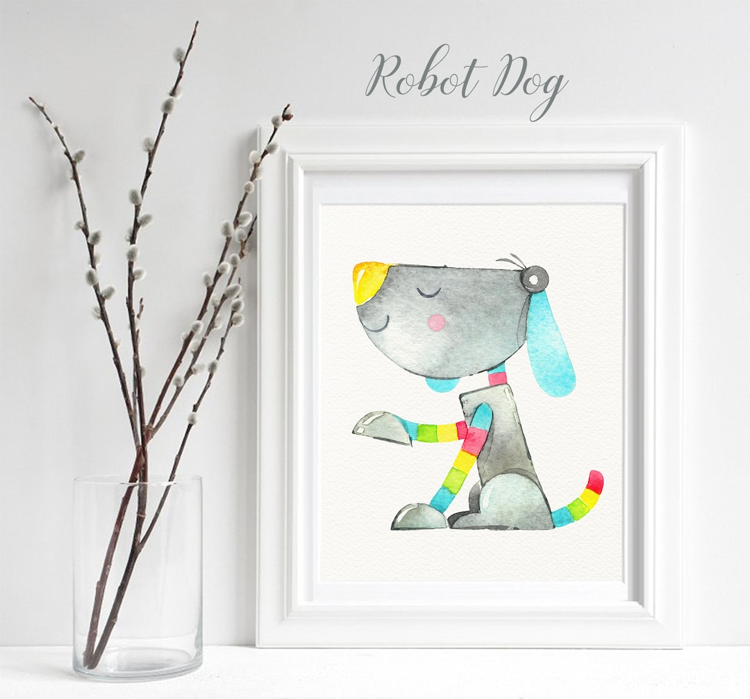 Robot Dog Nursery Wall Art, Digital Print, Printable Robot Dog, Baby ...