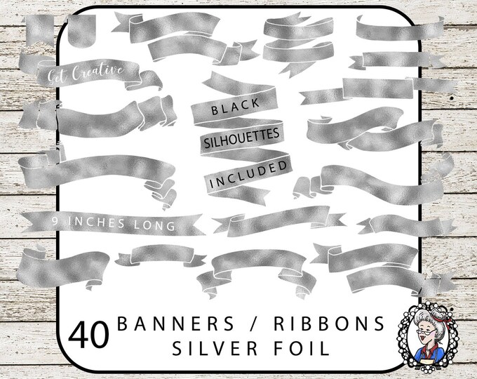 Banner Clip Art - Silver Glitter PNG Banners Digital Download for Web ...