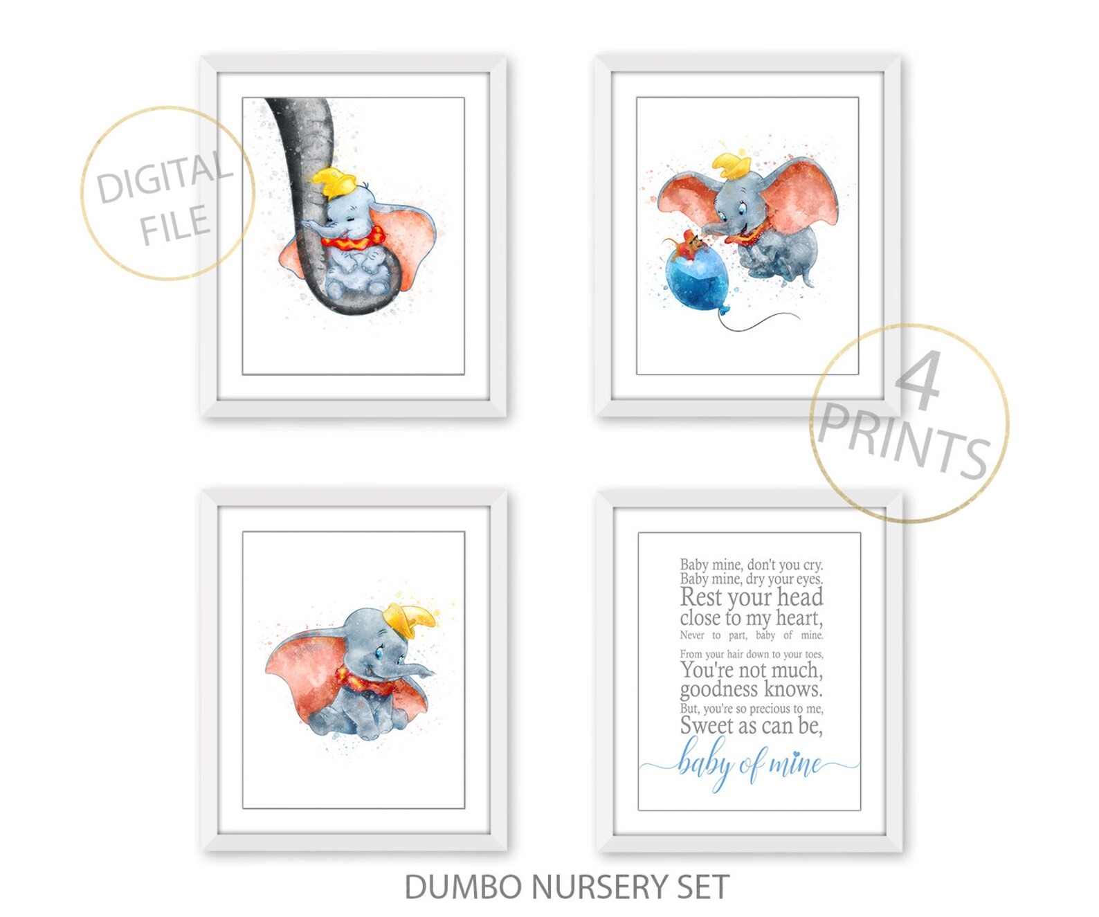 3 Baby Dumbo Prints Plus Dumbo Quote for Nursery Watercolor - Etsy ...