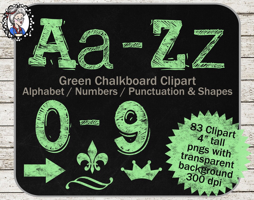 Alphabet Clipart Set 83 Png: Green Letters / Numbers / Shapes Digital Chalk Board Alphabet Clip ...