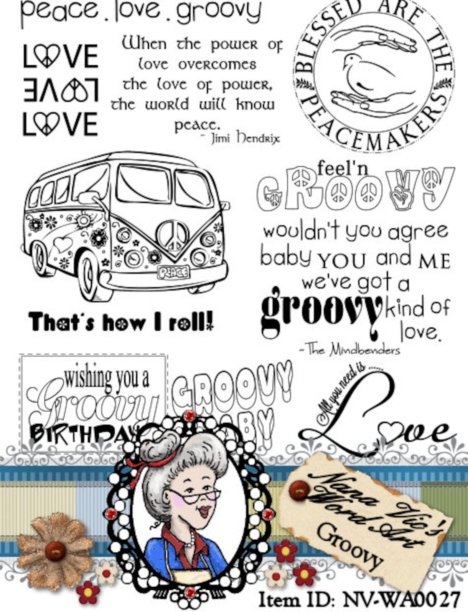 Groovy Hippie Word Art Sentiments Instant Download Digital - Etsy Australia