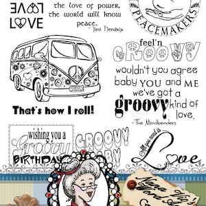 Groovy Hippie Word Art Sentiments Instant Download Digital Digi Stamps ...