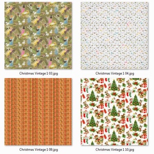 Christmas Vintage #1 Digital Paper, Santa, Reindeer, Children, Snowman ...