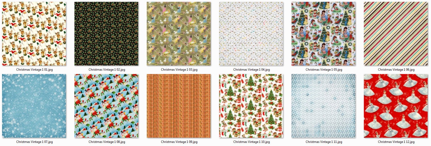 Christmas Vintage 1 Digital Paper Santa Reindeer Children | Etsy