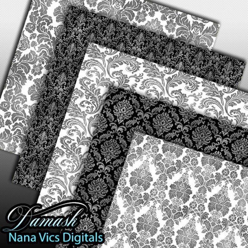 Damask Digital Paper Silver Seamless Wedding Backgrounds | Etsy