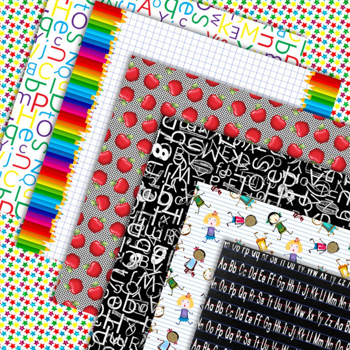 School Days Digital Paper, Alphabet, Numbers, Backgrounds, Chalk ...