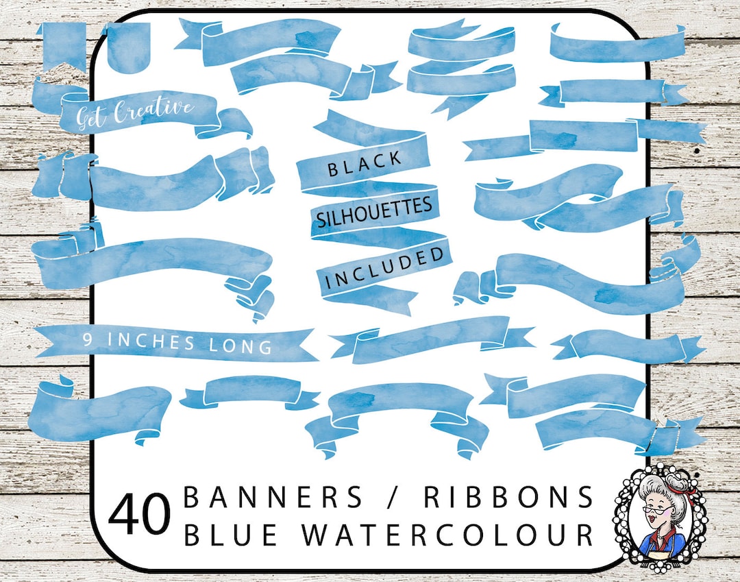 Blue Banner Clipart, Ribbon Clipart, Watercolor Banners Clip Art ...