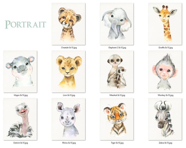 Cute Animal Prints, Create Your Own Set 11 Different Safari Animals in ...
