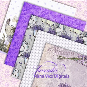 Digital Paper: Lavender Pack Provence Floral Patterns Flowers Lilac ...