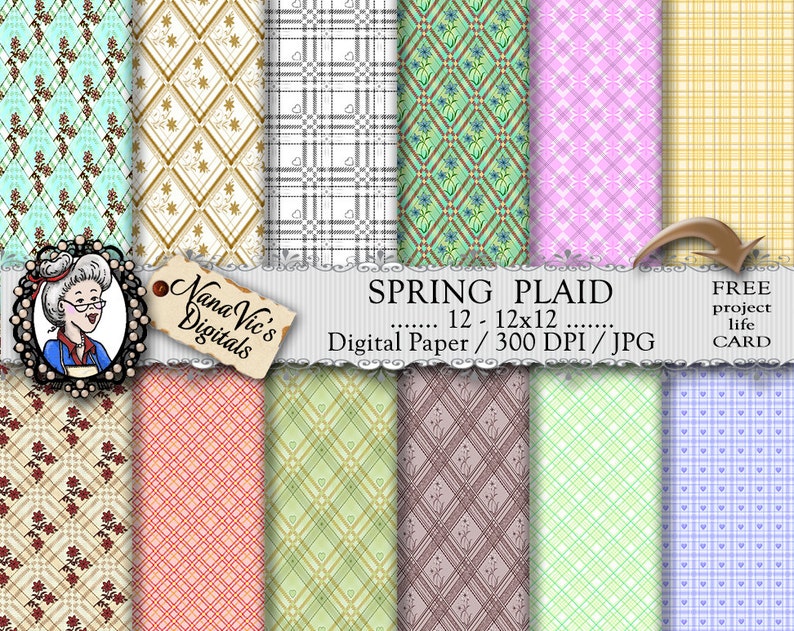 Plaid Digital Paper Spring Backgrounds Plaid Texture | Etsy