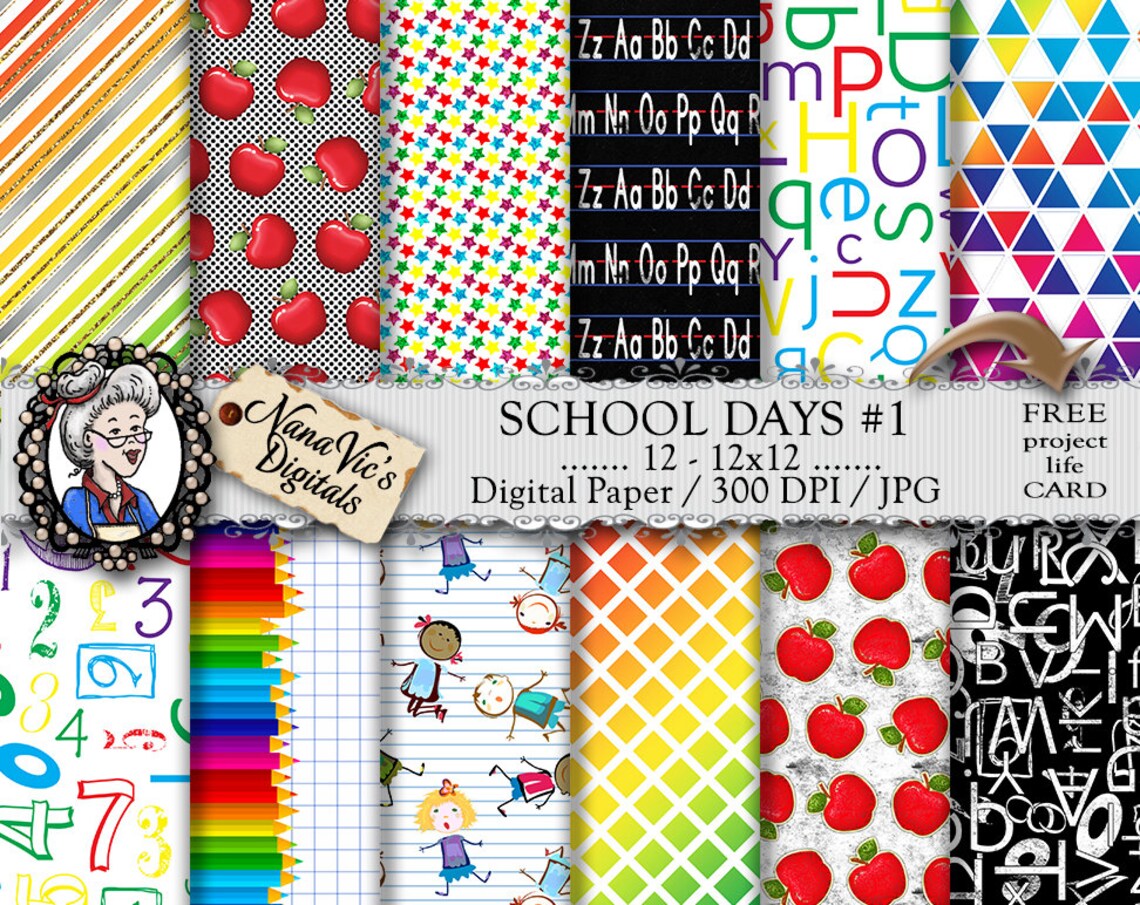 School Days Digital Paper, Alphabet, Numbers, Backgrounds, Chalk ...