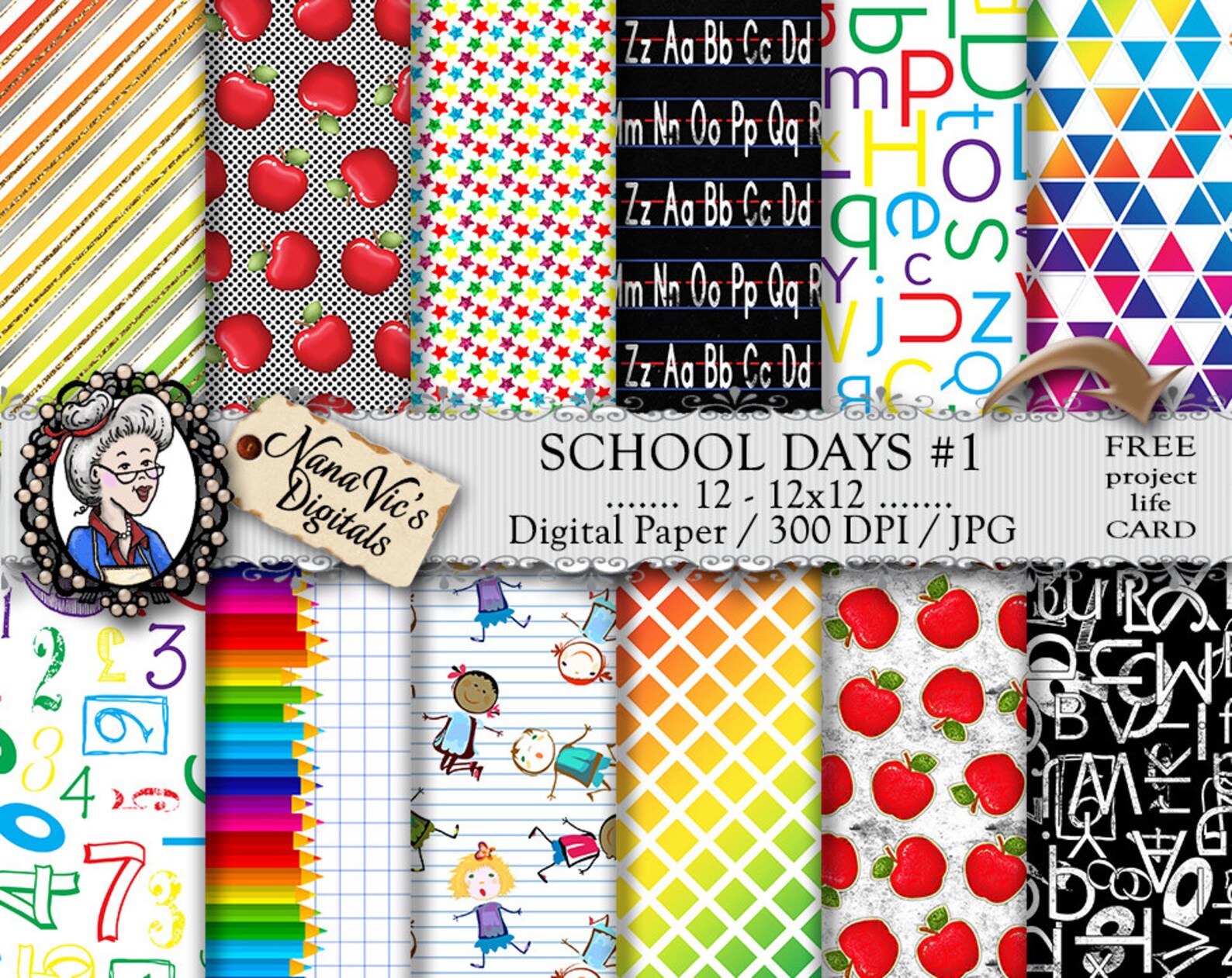 School Days Digital Paper, Alphabet, Numbers, Backgrounds, Chalk ...