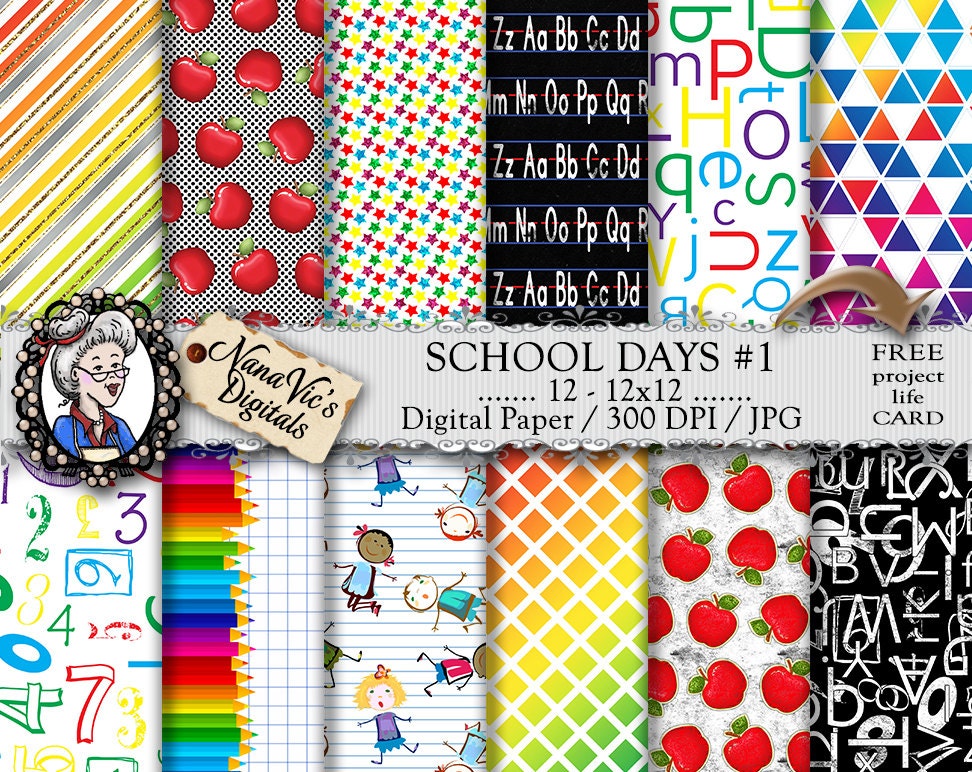 School Days Digital Paper, Alphabet, Numbers, Backgrounds, Chalk ...