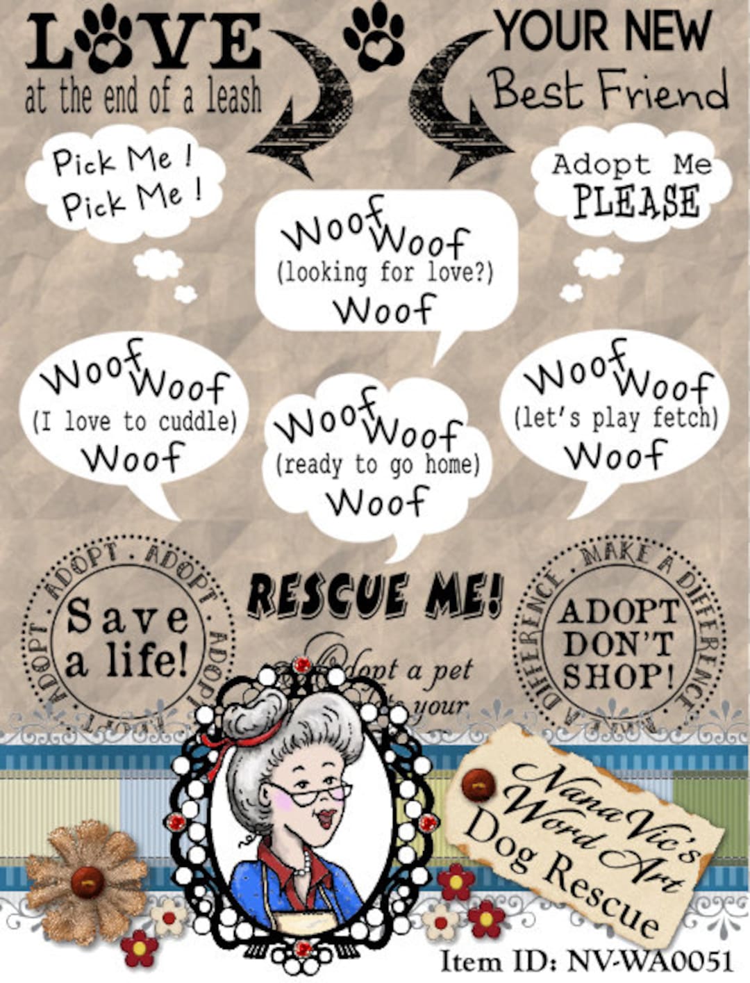 Rescue Dog, Pet Words, Adopt, Puppy, Digital Stamps, Photography ...