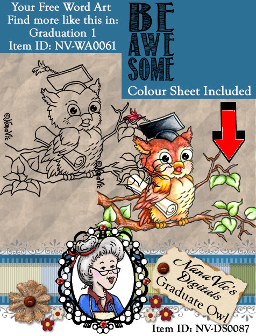 Graduation Owl, Digital Stamp, Card Topper, Adult Colouring, Digi Stamp ...