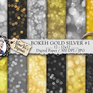 Bokeh Digital Paper, Gold and Silver, Photography Bokeh Overlays ...