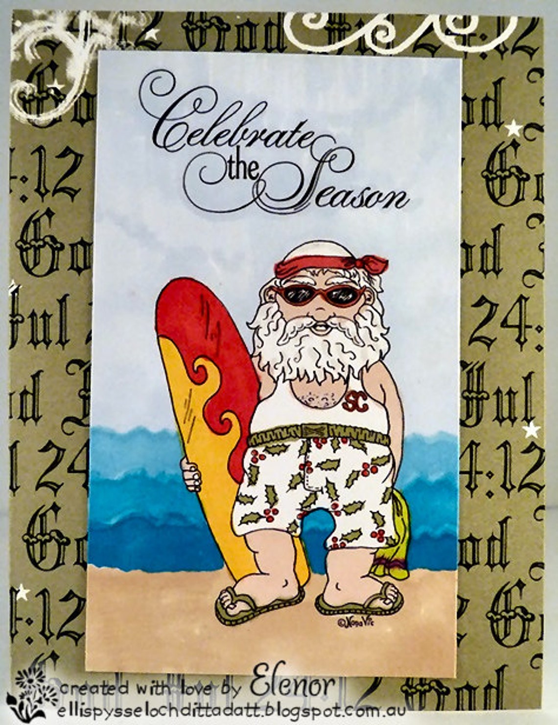 Santa Holiday Surfing Digital Stamp Digi Instant Download ID:NV-DS0056 ...