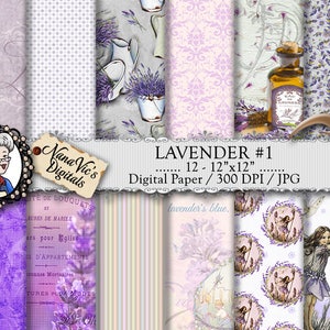 Digital Paper: Lavender Pack Provence Floral Patterns Flowers Lilac ...