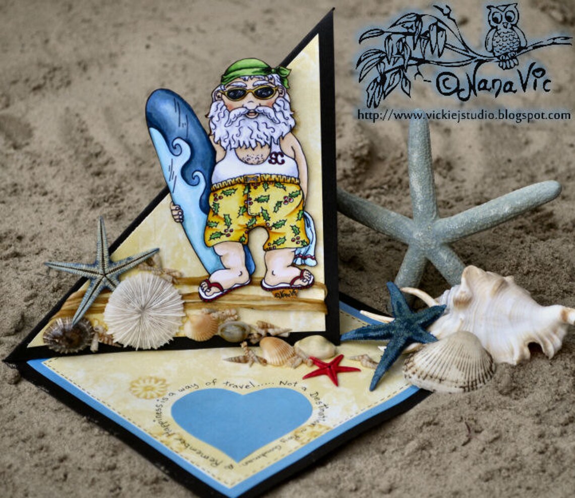 Santa Holiday Surfing Digital Stamp Digi Instant Download ID:NV-DS0056 ...