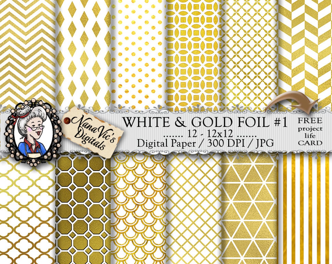 White & Gold Foil 1 Digital Paper Gold Leaf Patterns - Etsy Australia