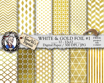 White Gold Digital Paper Chevron Stripes Dots Geometric Laurel - Etsy
