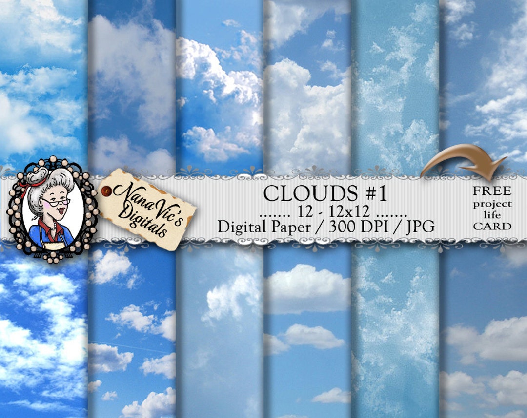 Digital Paper: Clouds in Blue Sky - Photography Overlay / Background ...