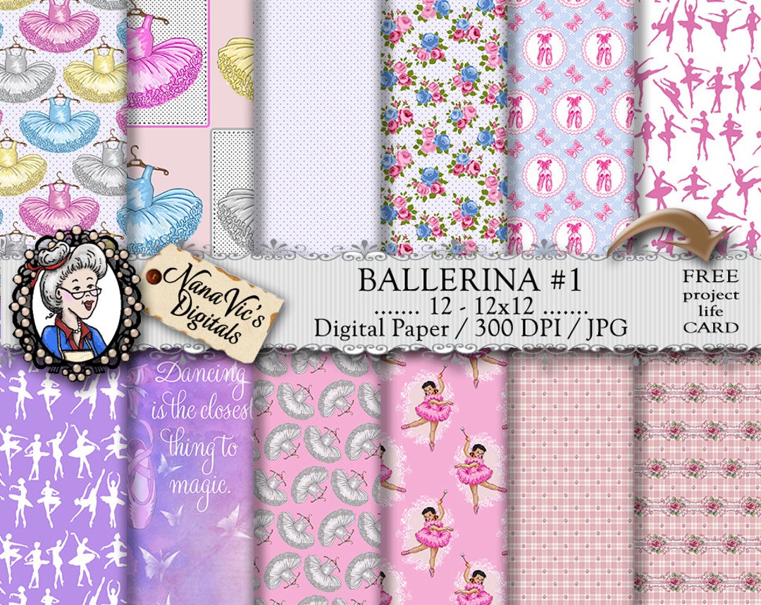BALLERINA Digital Paper, Ballet Dance Digital Paper in Pink / Roses ...
