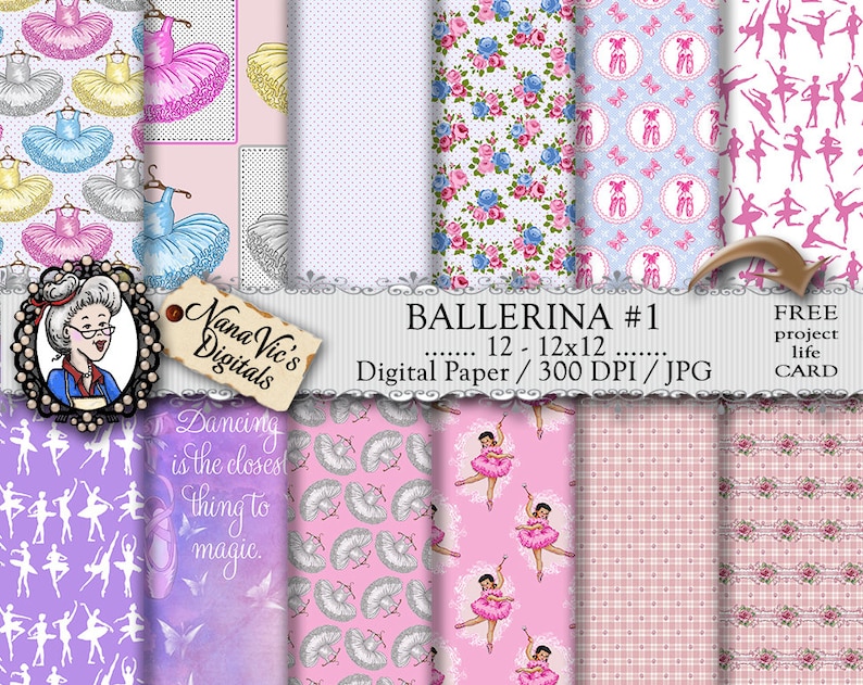 BALLERINA Digital Paper, Ballet Dance Digital Paper in Pink / Roses ...