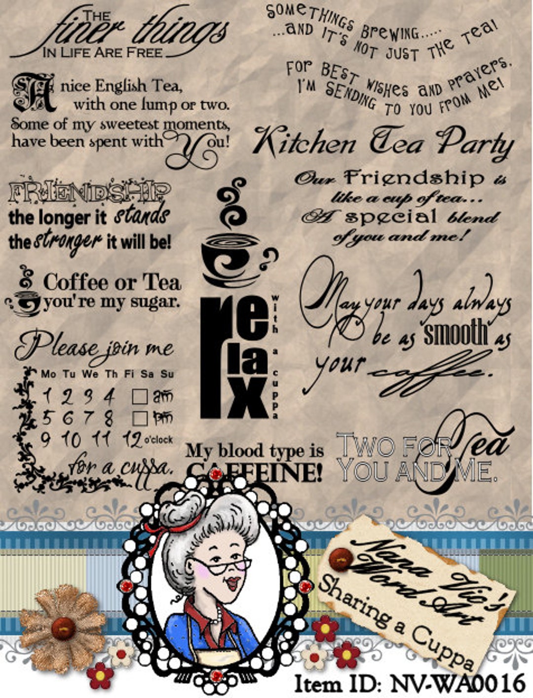 Tea or Coffee, Word Art, Clipart, Sentiments, Digital Stamp, Digi ...