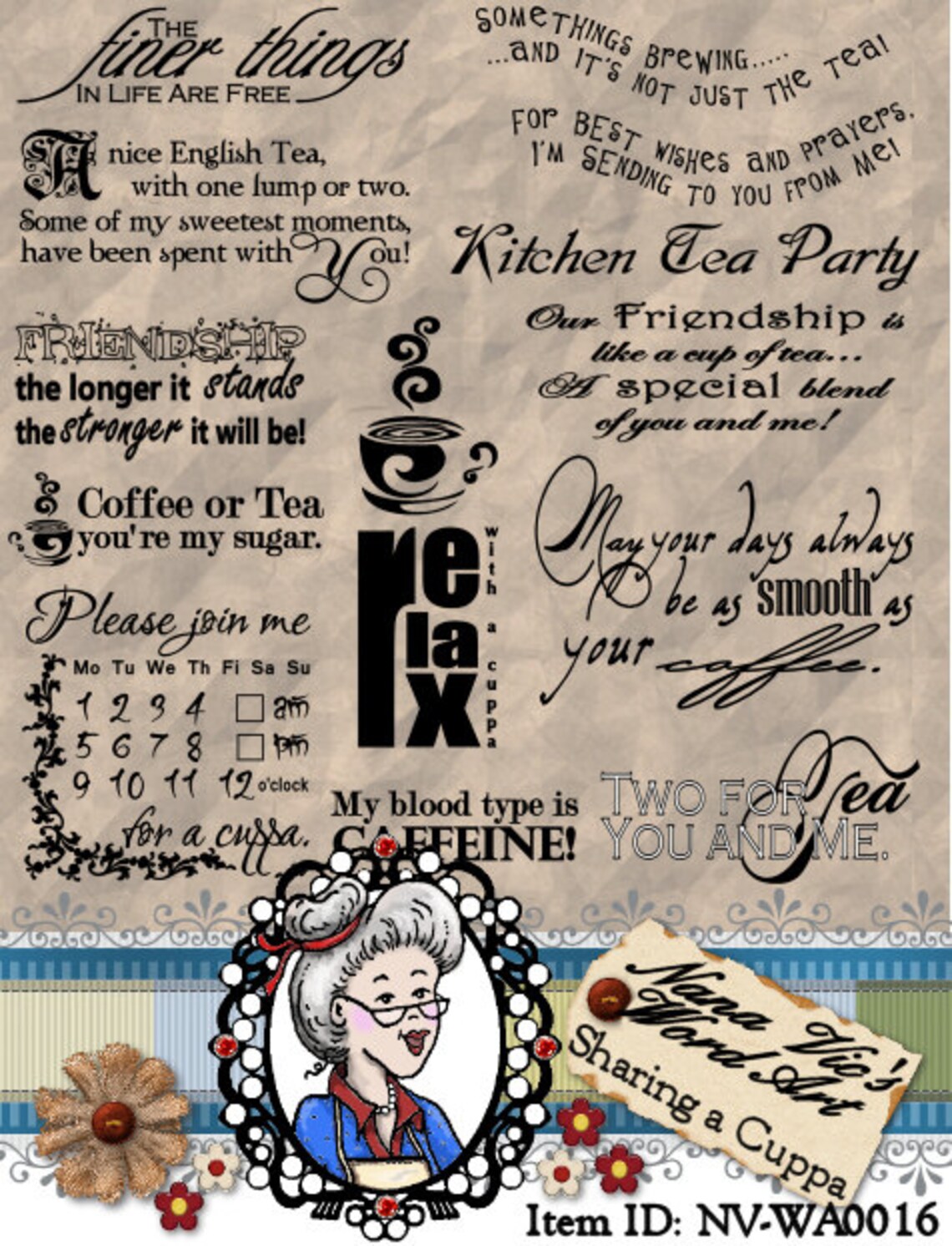 Tea or Coffee Word Art Clipart Sentiments Digital Stamp - Etsy Australia