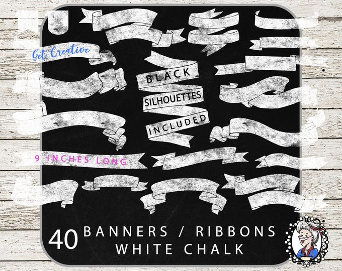 White Hand Drawn Ribbon Banners Clipart, Doodle Clip Art, Elements for ...